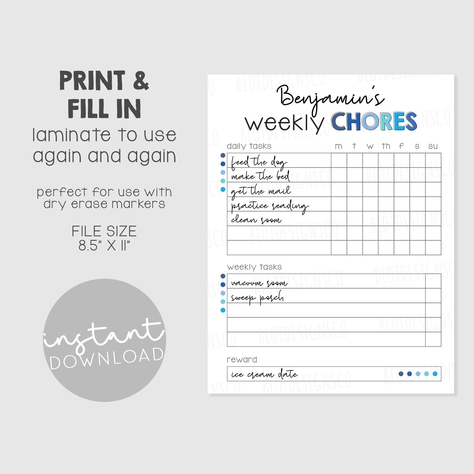 Daily Routine Chart Dry Erase Chore Chart Fillable Printable | Etsy
