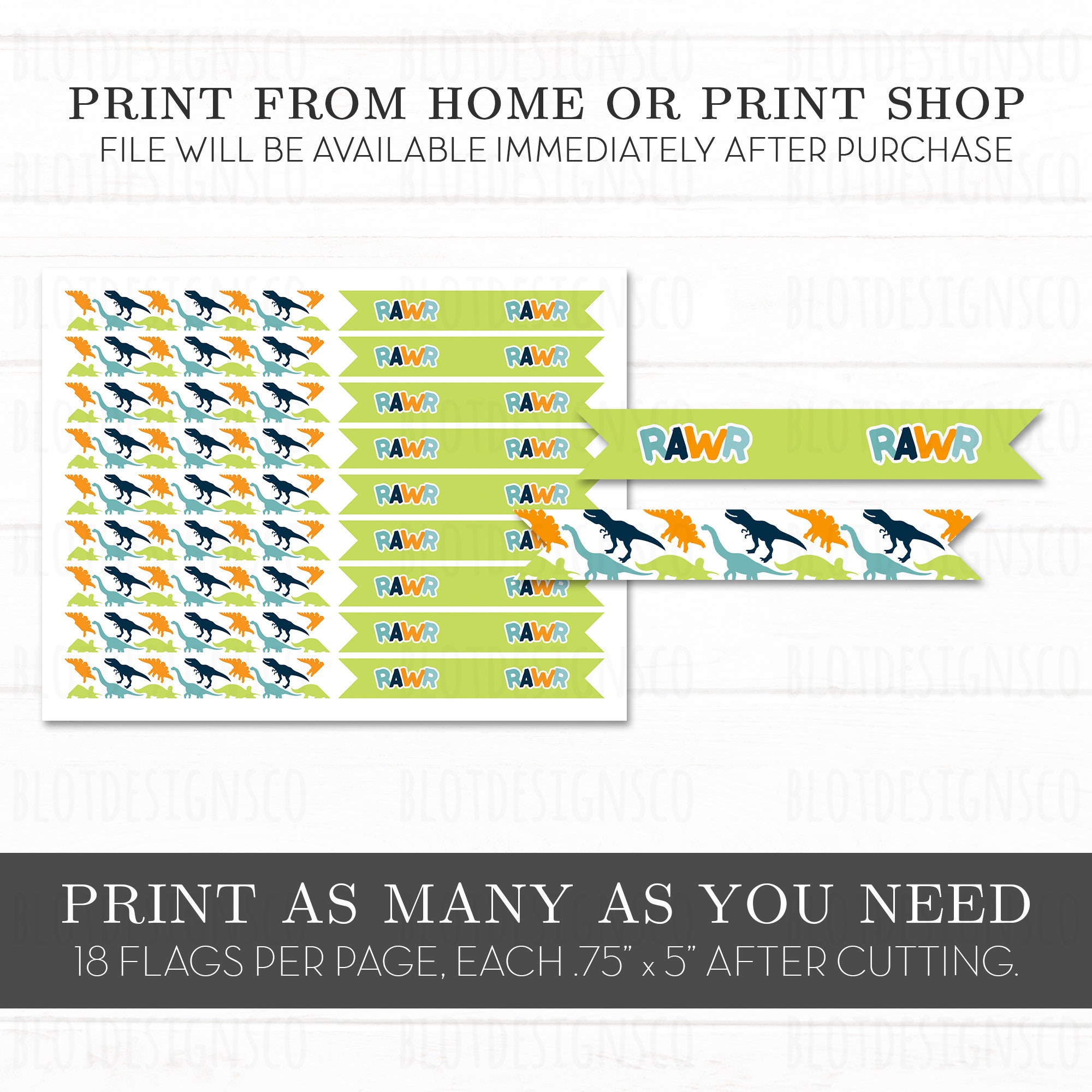 PRINTABLE Dinosaur Party Straw Flags T-rex Dino Party | Etsy