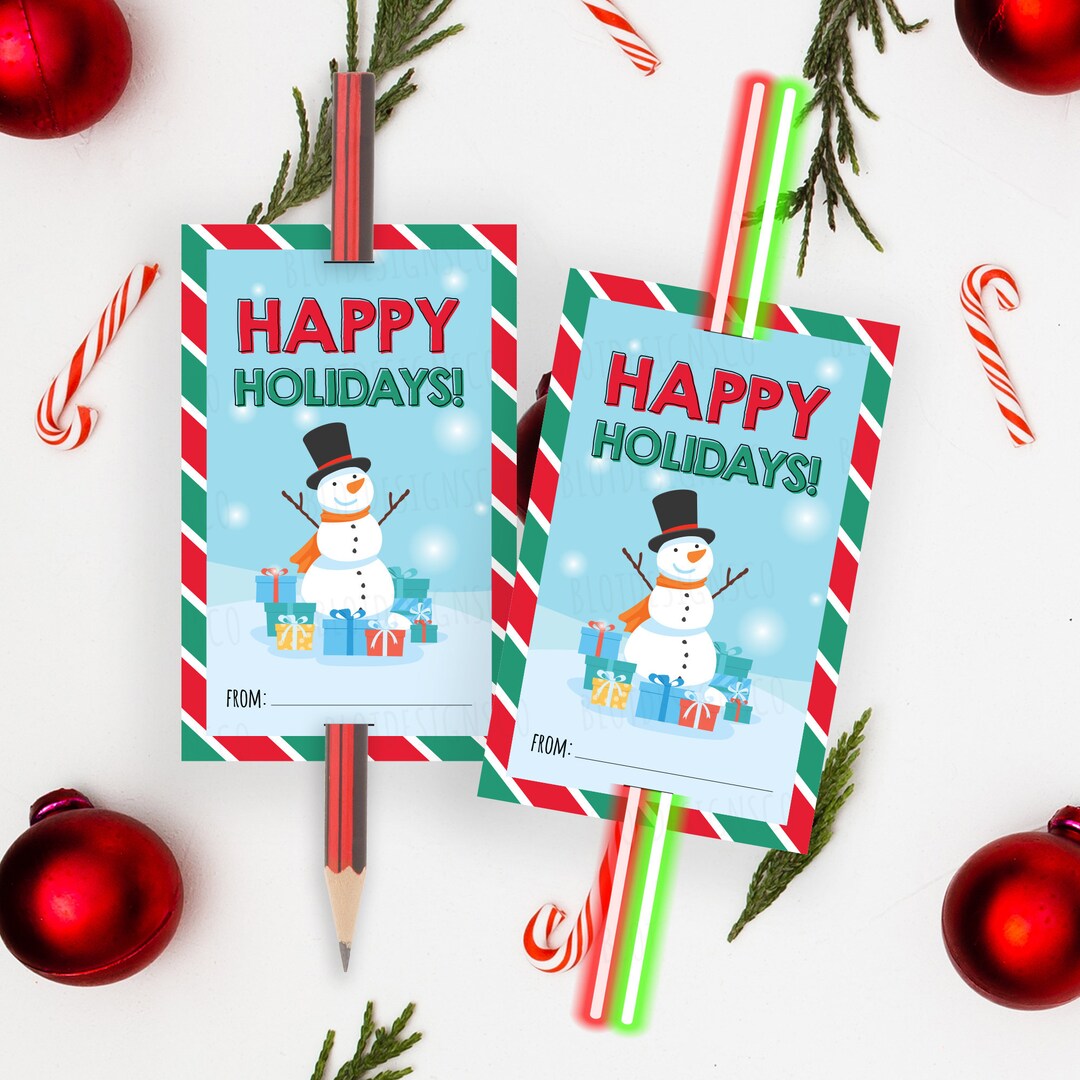 Christmas Pencil Insert Holder, Glow Stick Tag Gift PRINTABLE ...