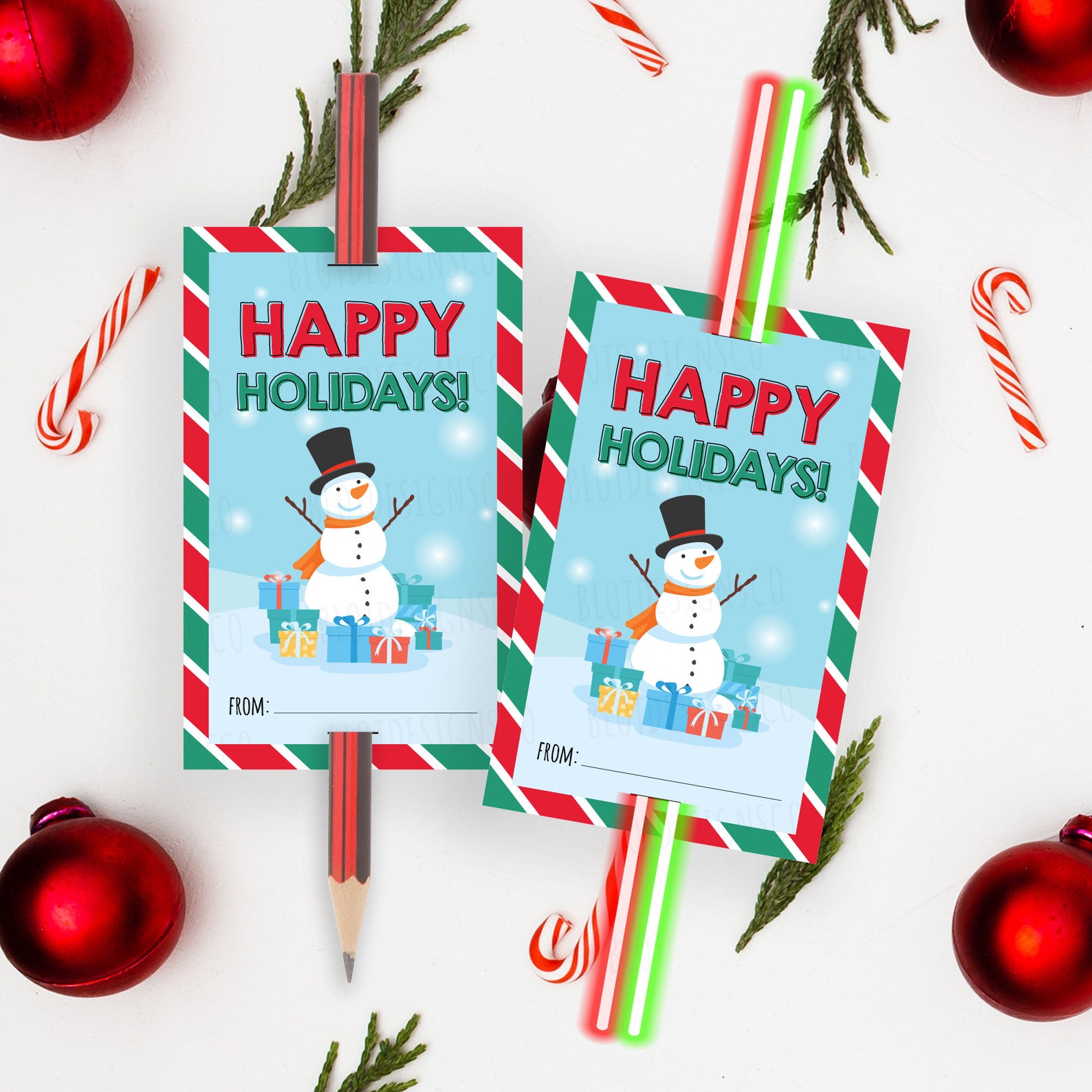 Christmas Pencil Insert Holder Glow Stick Tag Gift PRINTABLE - Etsy