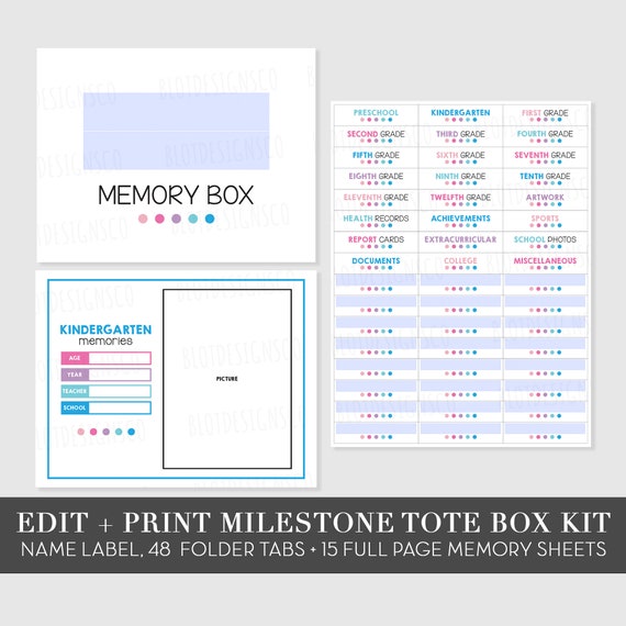 Editable PDF Memory Box Kit Tote Labels School File - Etsy