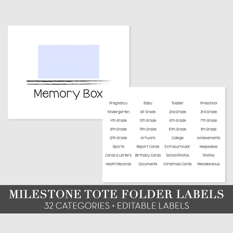 Editable File PDF Milestone Tote Labels Baby Memory Box - Etsy
