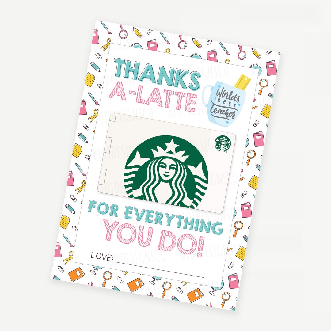 PRINTABLE Thanks a Latte Coffee Gift Card Holder, Teacher Thank You ...