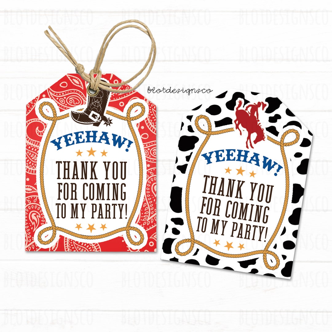 Western Cowboy Rodeo Birthday Party Thank You Tag, Printable Cowboy ...