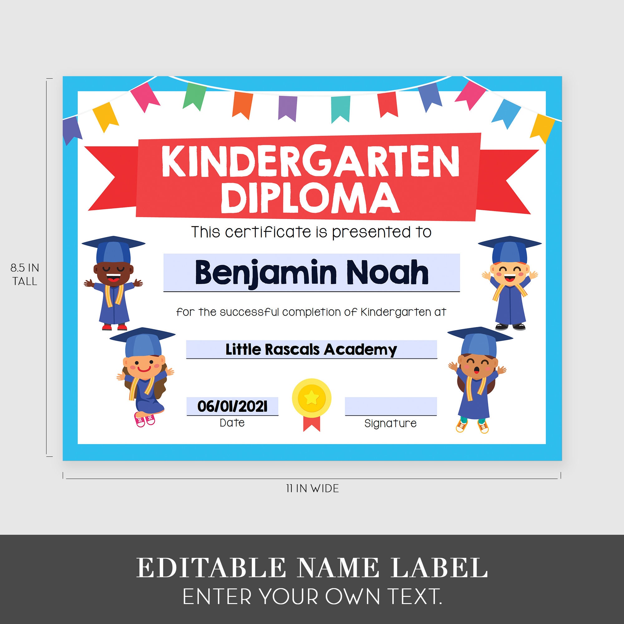 Customizable Kindergarten Graduation Certificate Template, Kindergarten ...