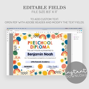 Printable Preschool Graduation Editable Diploma, Customizable Preschool ...