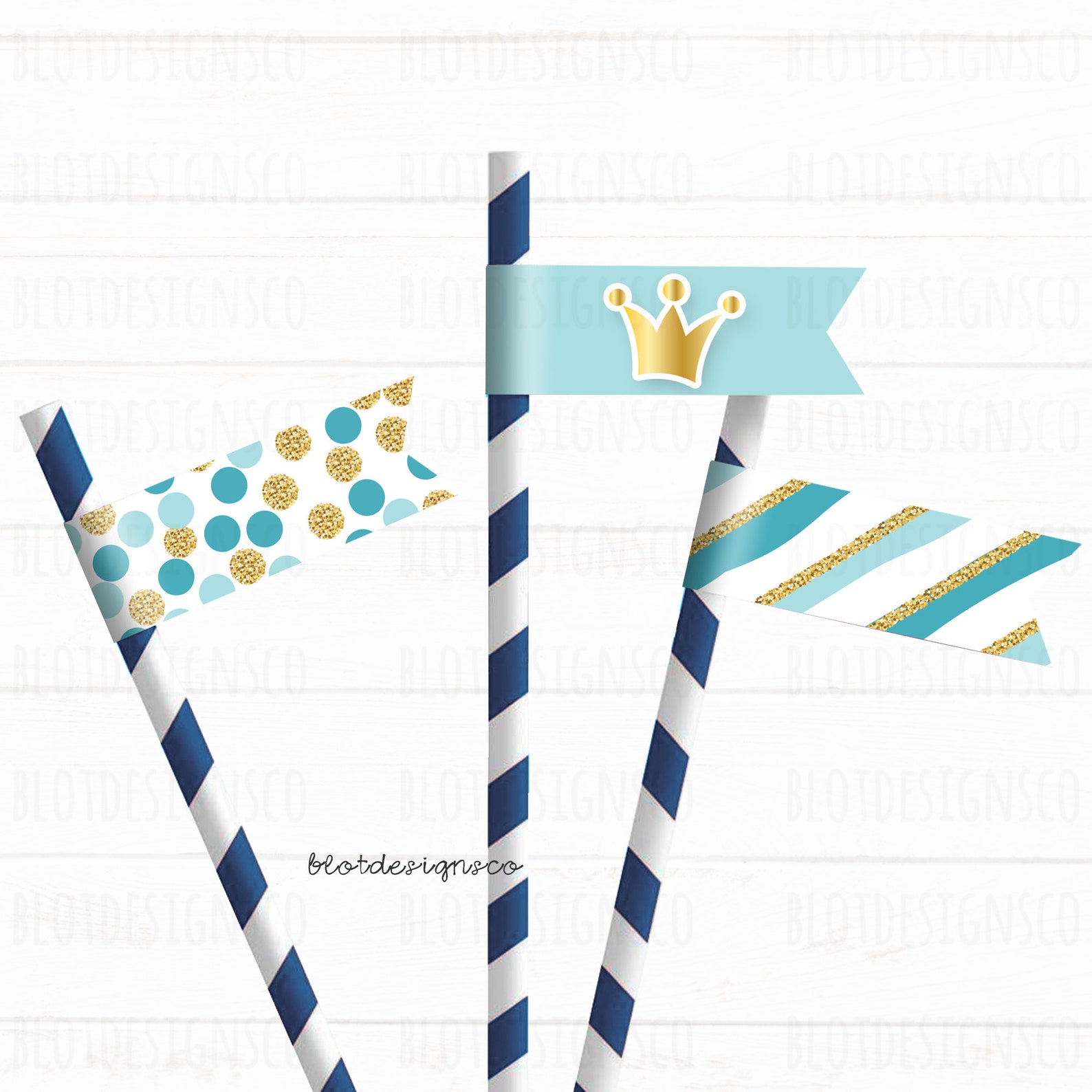 PRINTABLE Little Prince Party Straw Flags, Prince Party, Blue Straw ...