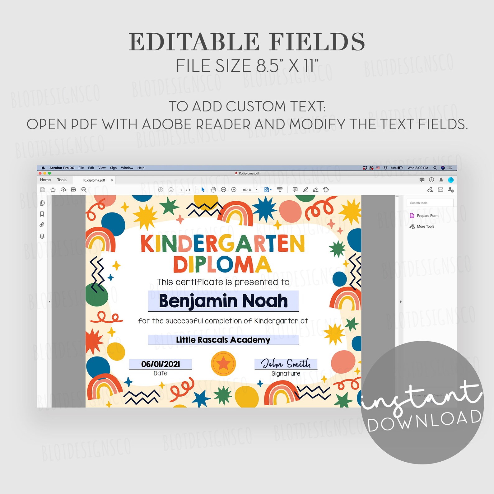 Printable Kindergarten Graduation Editable Diploma, Customizable ...