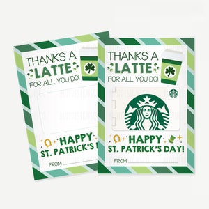 PRINTABLE St. Patrick's Day Coffee Gift Card Holder, Thanks a Latte ...