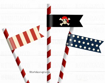 Pirate Party Straw Flags- Printable - Etsy