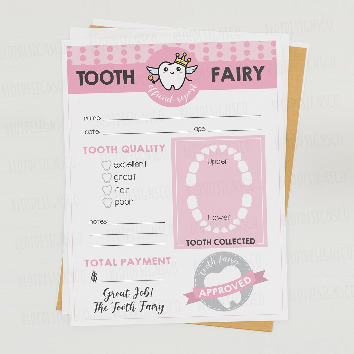 Tooth Fairy Official Report Letter Printable First Lost Tooth | Etsy
