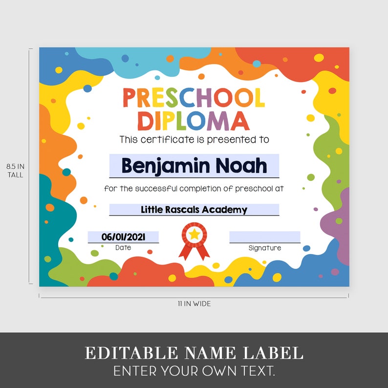 Personalized Diploma Preschool Printable Last Day School - Etsy