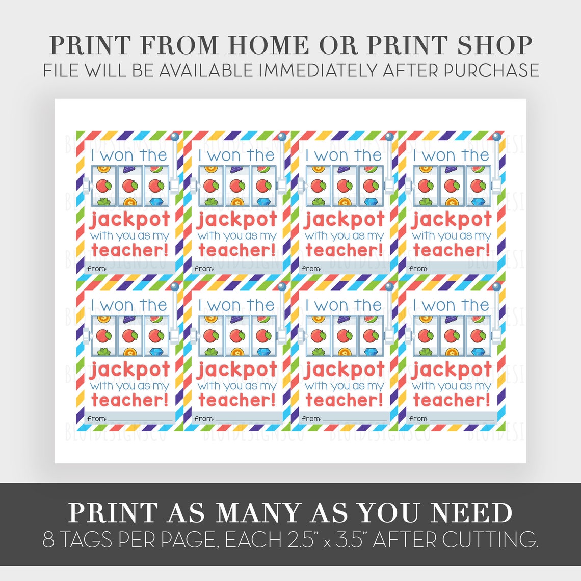 I Hit the Jackpot Scratch off Lottery Gift Tag Printable, Teacher ...