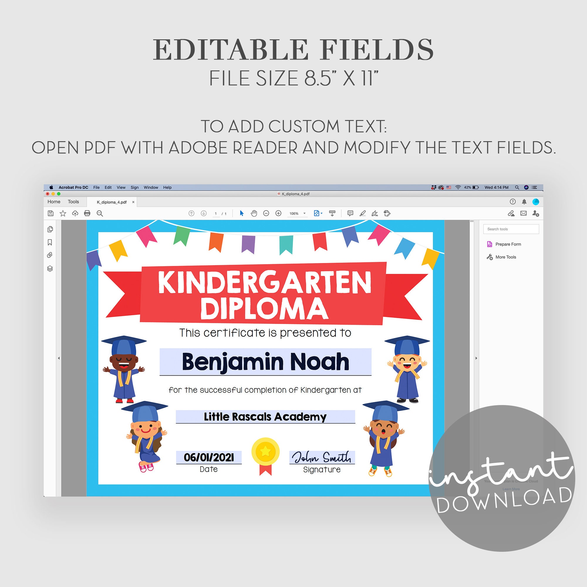 Customizable Kindergarten Graduation Certificate Template, Kindergarten ...