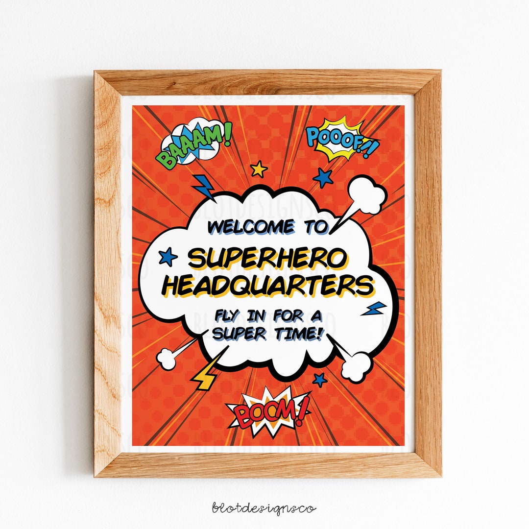 Super Hero Comics Birthday Welcome Sign, Superhero Party, Superhero ...