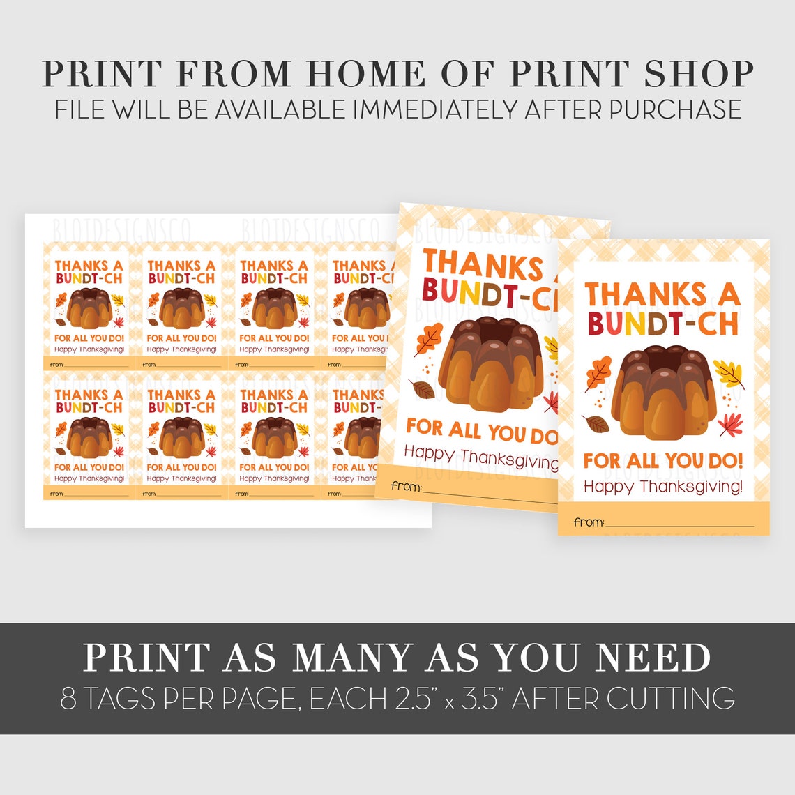 THANKS A Bundt-ch Bundt Cake Printable Thanksgiving Turkey Day | Etsy