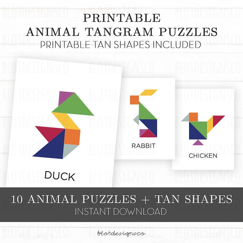 PRINTABLE Animal Pattern Block Tangram Puzzles Digital - Etsy