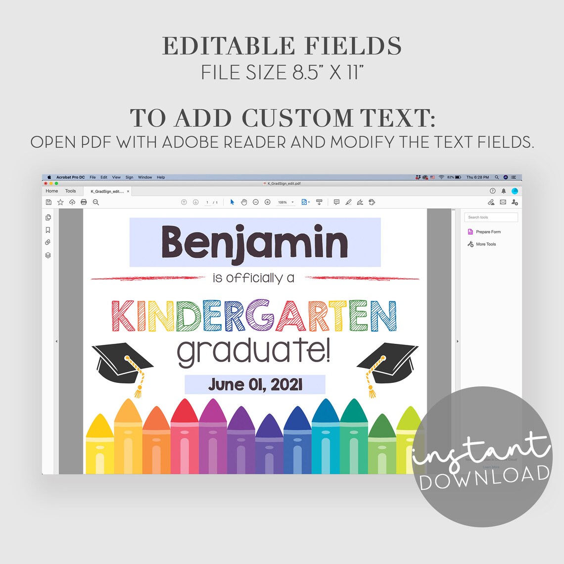 Editable Kindergarten Grad Sign, Printable Last Day of School Sign ...