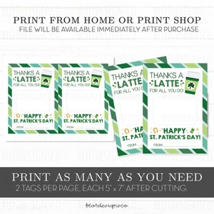 PRINTABLE St. Patrick's Day Coffee Gift Card Holder, Thanks a Latte ...