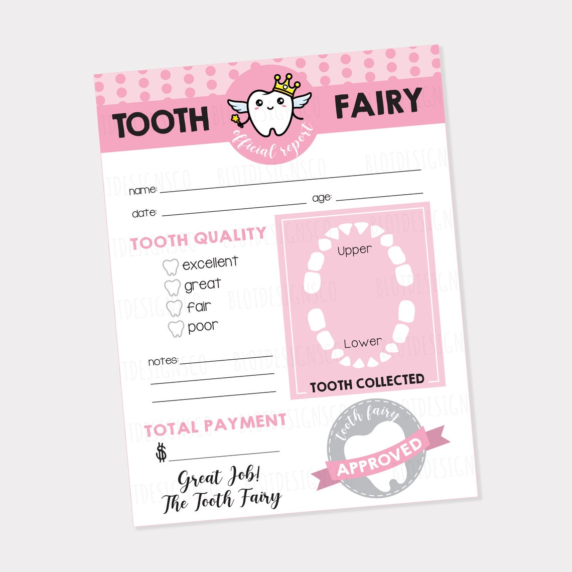 Tooth Fairy Official Report Letter Printable First Lost Tooth | Etsy
