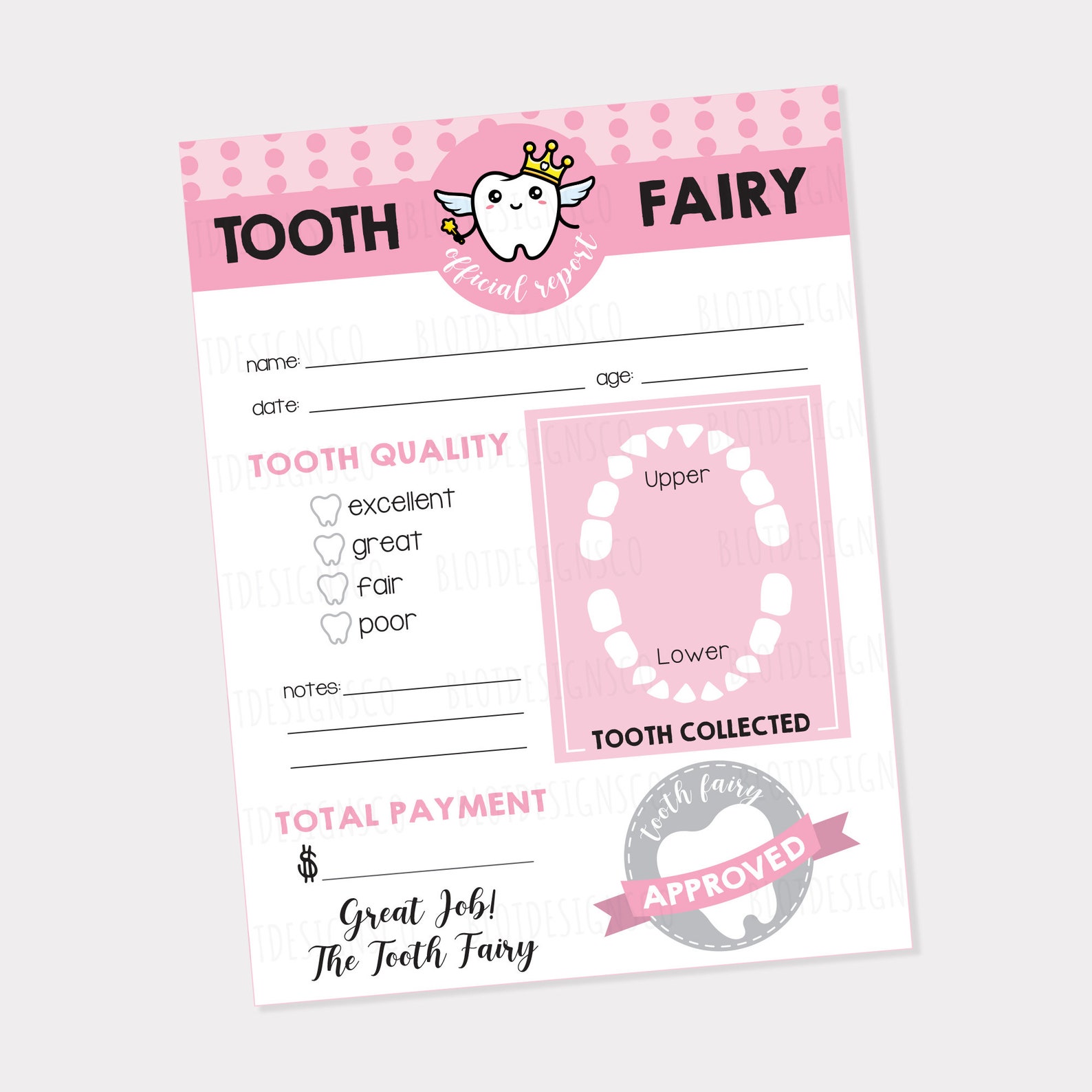 Tooth Fairy Official Report Letter Printable, First Lost Tooth Receipt ...