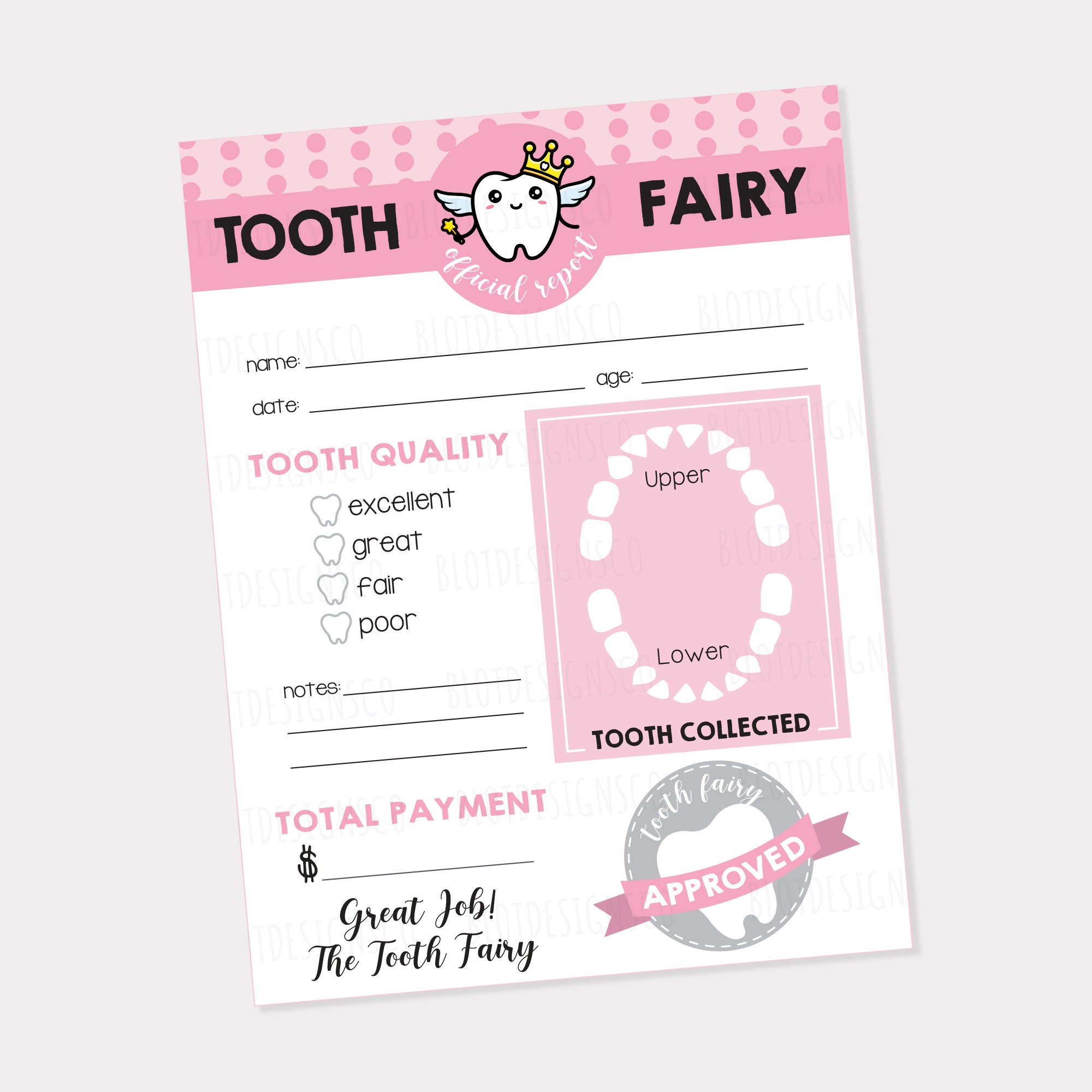 Tooth Fairy Official Report Letter Printable First Lost Tooth - Etsy ...