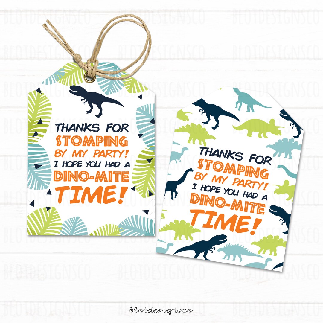 Dinosaur Thank You Tags, Dinosaur Birthday Favor Tags Printable, T-rex ...