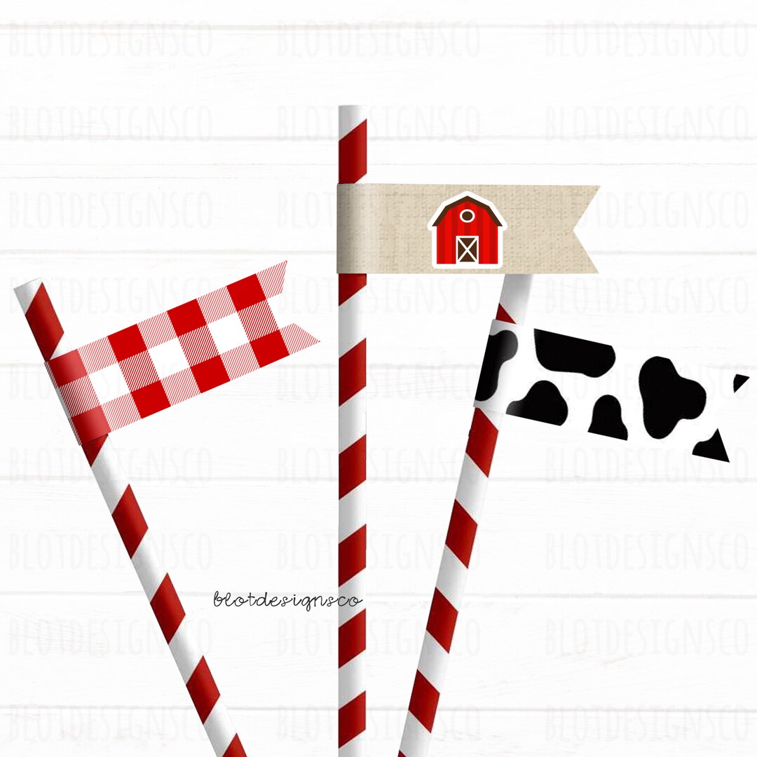Farm Party PRINTABLE Straw Flags, Barnyard Party, Down on the Farm ...
