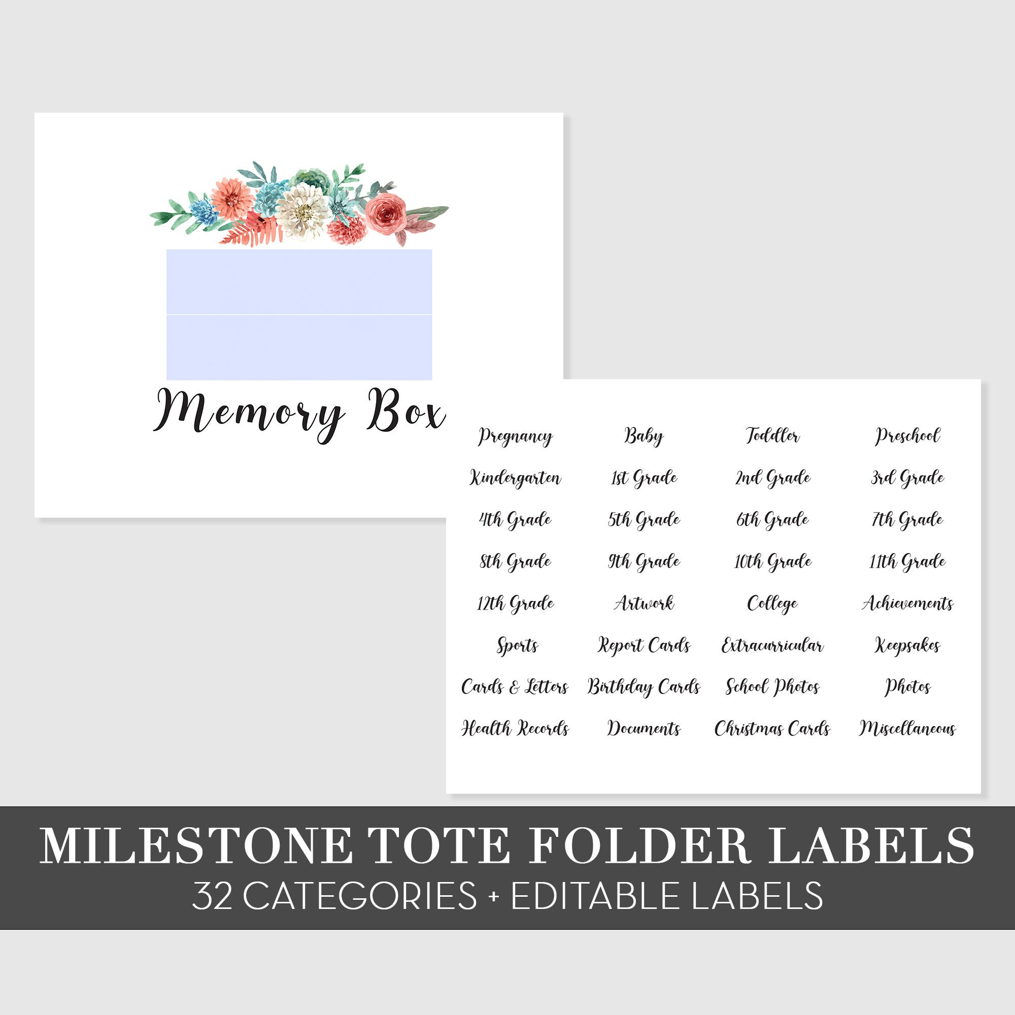 PRINTABLE Memory Box Labels Stickers, Milestone Tote Labels, Baby ...