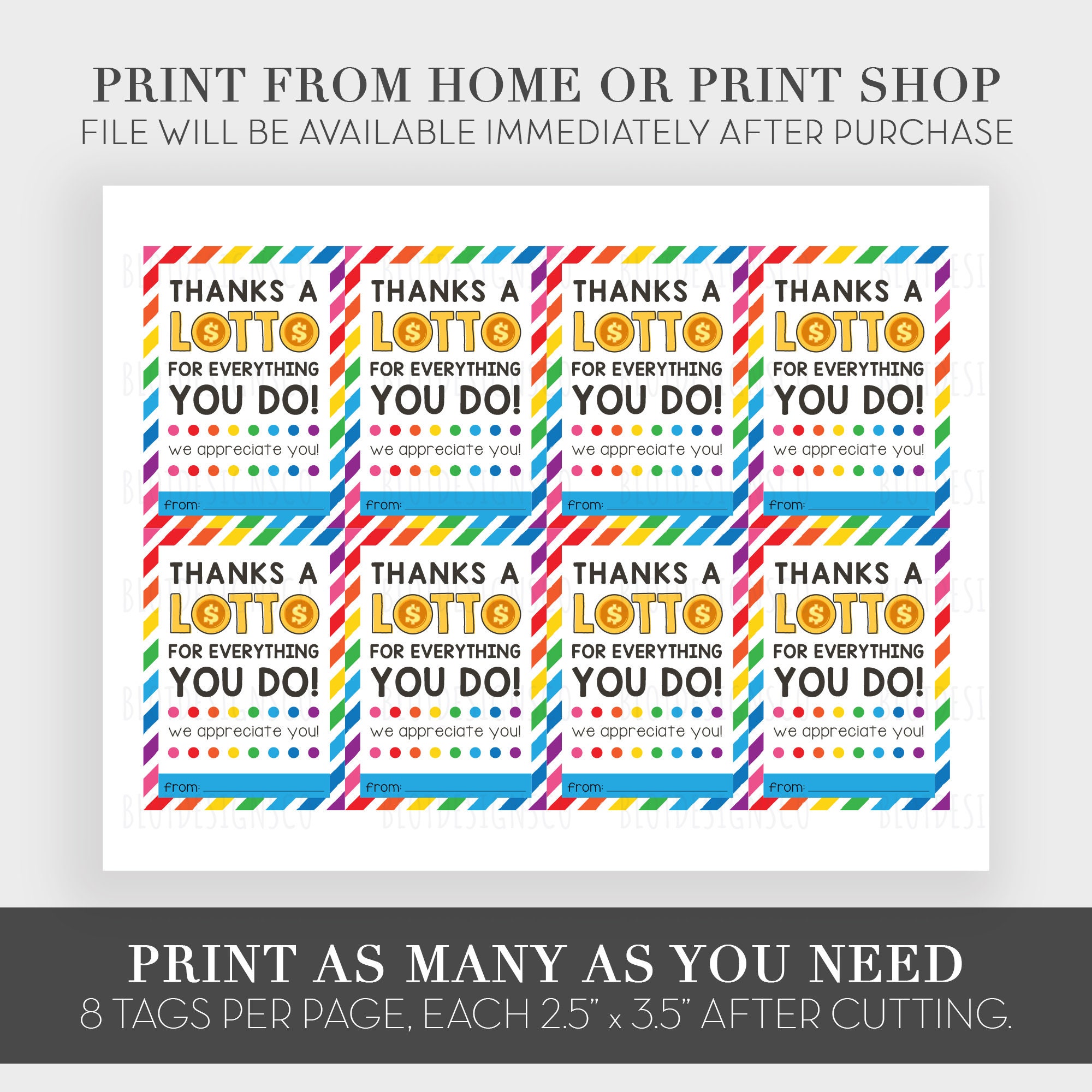 Thanks a Lotto Scratch off Lottery Game Gift Tag Printable, Teacher ...
