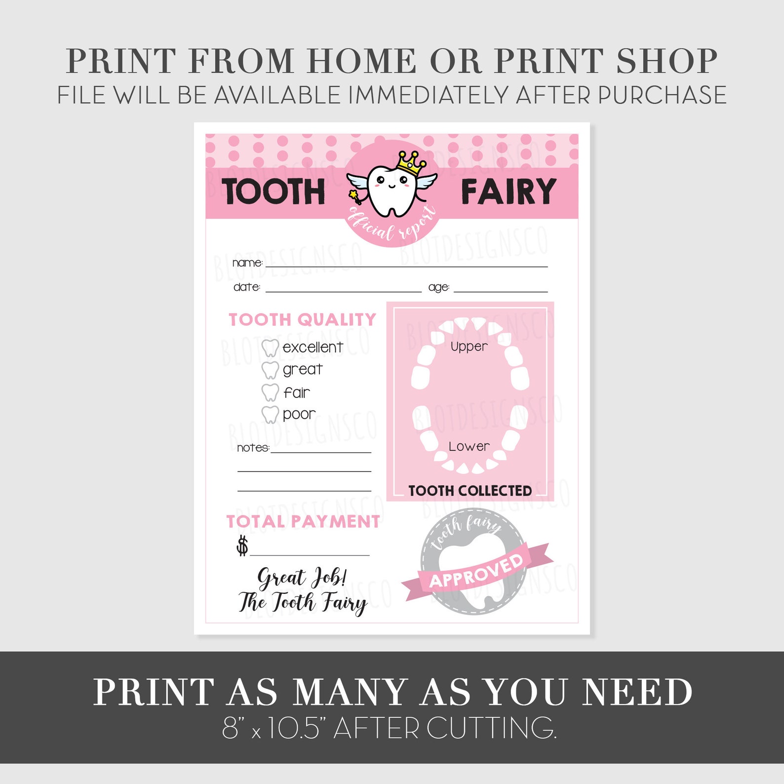 Tooth Fairy Official Report Letter Printable, First Lost Tooth Receipt ...