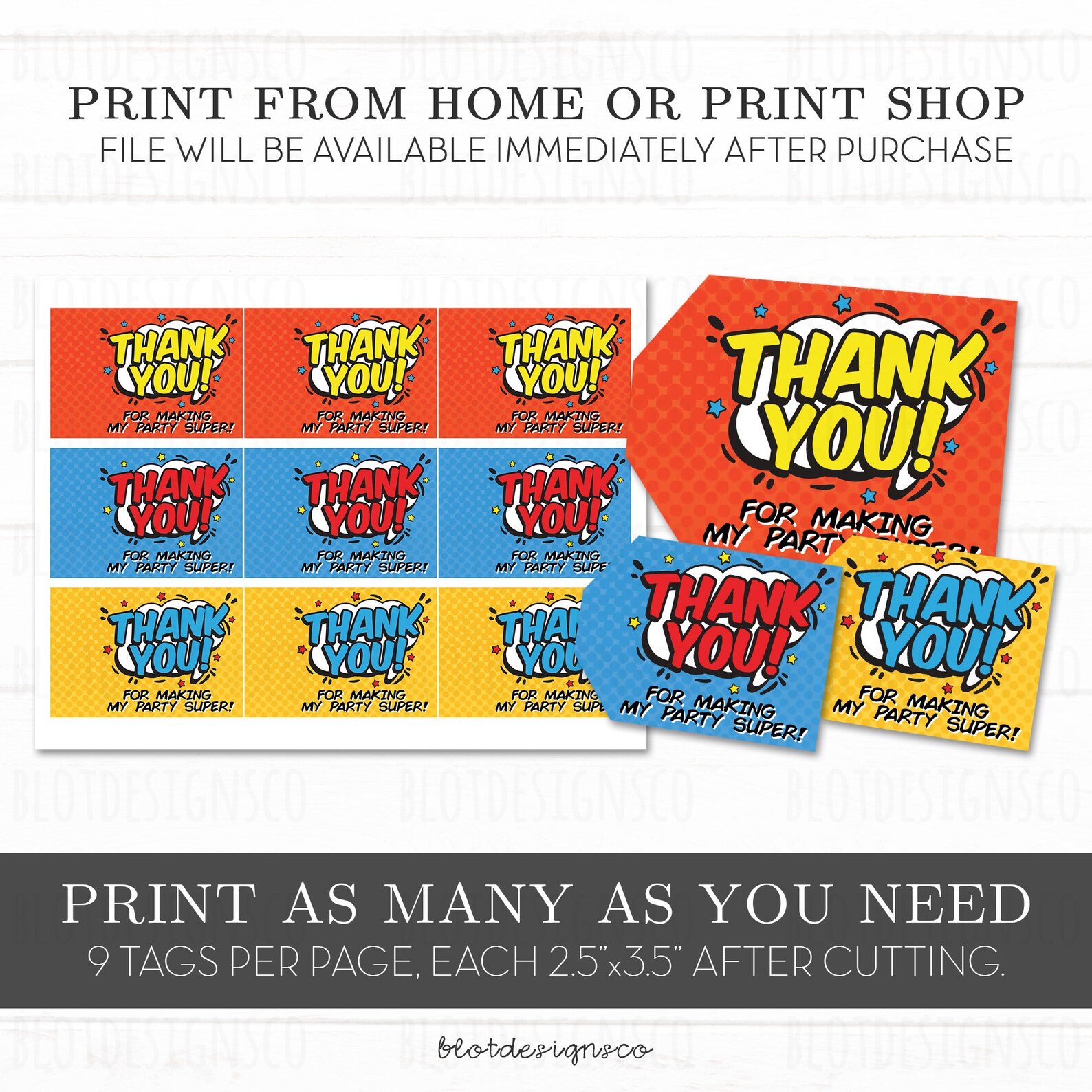 PRINTABLE Superhero Comics Thank You Tag, Super Hero Thank You Card ...