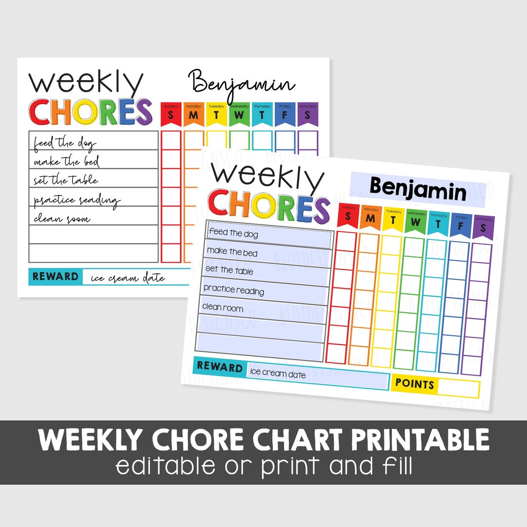 Corvées quotidiennes imprimables, tableau de responsabilité modifiable ...