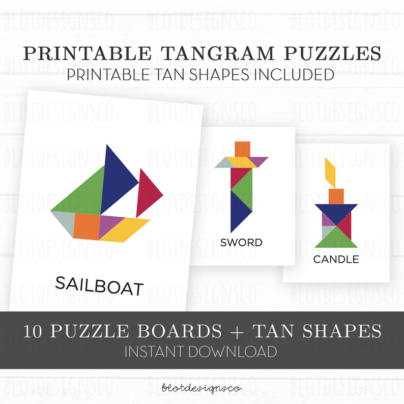 PRINTABLE Montessori Pattern Block Tangram Puzzles Digital - Etsy