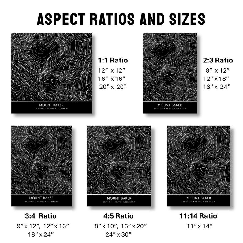 Mount Baker Topo Map, Washington Summit Topography Poster, Custom ...