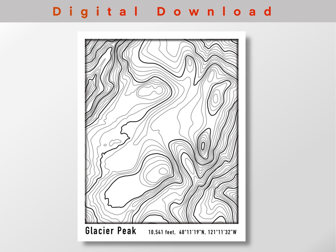 Glacier Peak Topographic Map Poster, DIGITAL DOWNLOAD, Contour Map of ...