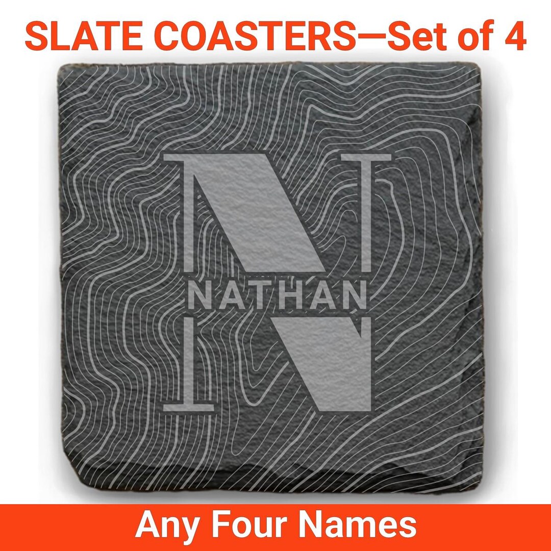 Monogrammed Square Slate Coasters, Topographic Mountain Decor ...