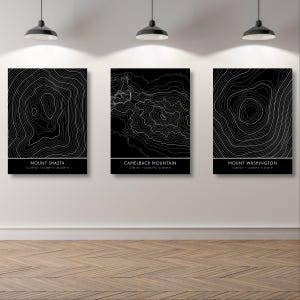 Set of 3 Topographic Map Prints, Summit Topography Poster, Custom Hand ...