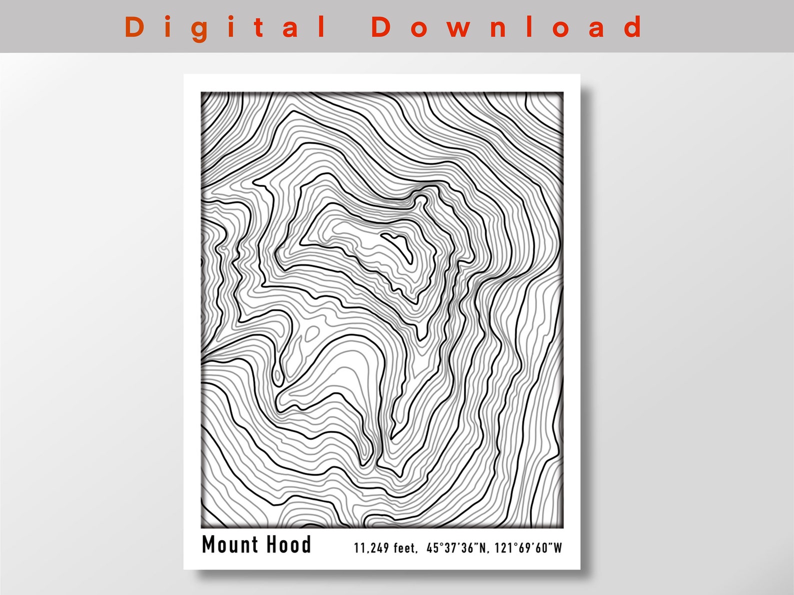 Mount Hood Topographic Map Poster, DIGITAL DOWNLOAD, Contour Map of Mt ...