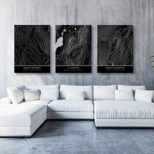 Set of 3 Topographic Map Prints, Summit Topography Poster, Custom Hand ...
