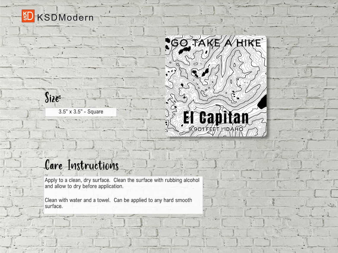 El Capitan Topographic Mountain Map Sticker Minimal Modern Mountain ...