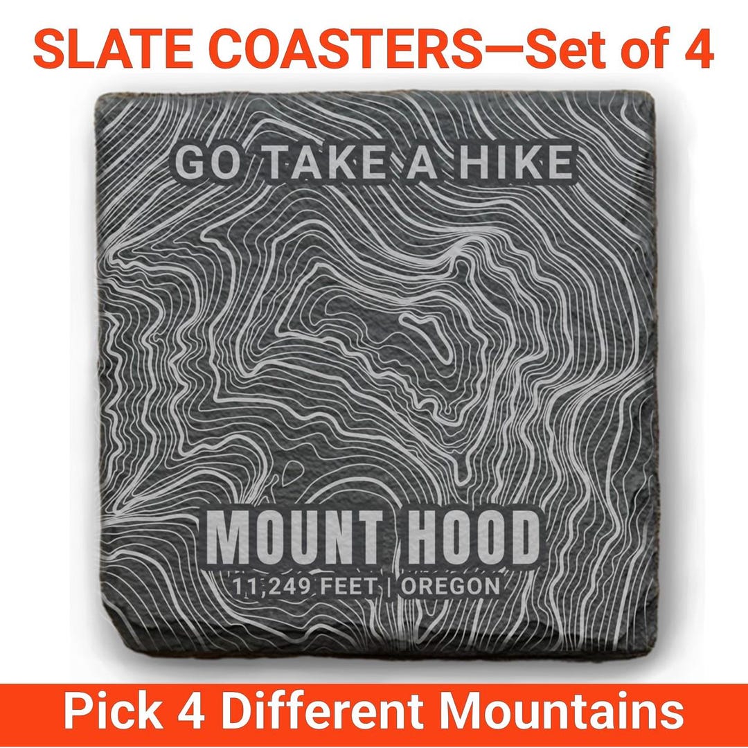 Mountain Topography Slate Coasters, Set of 4, Mountain Climber Gift ...