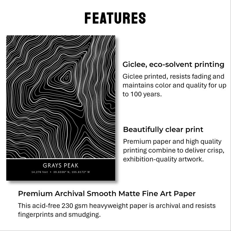 Set of 3 Topographic Map Prints, Summit Topography Poster, Custom Hand ...