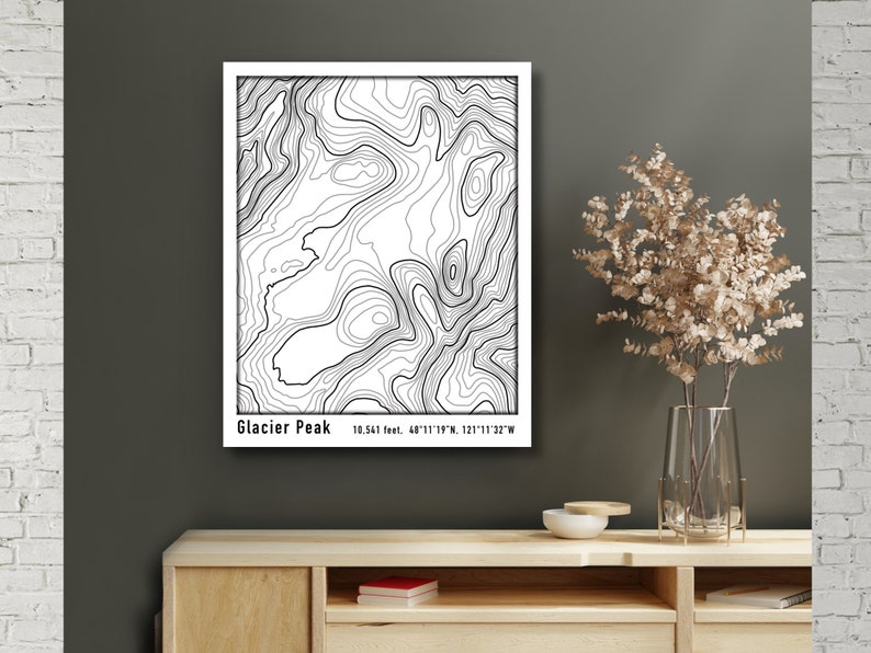 Glacier Peak Topographic Map Poster, DIGITAL DOWNLOAD, Contour Map of ...