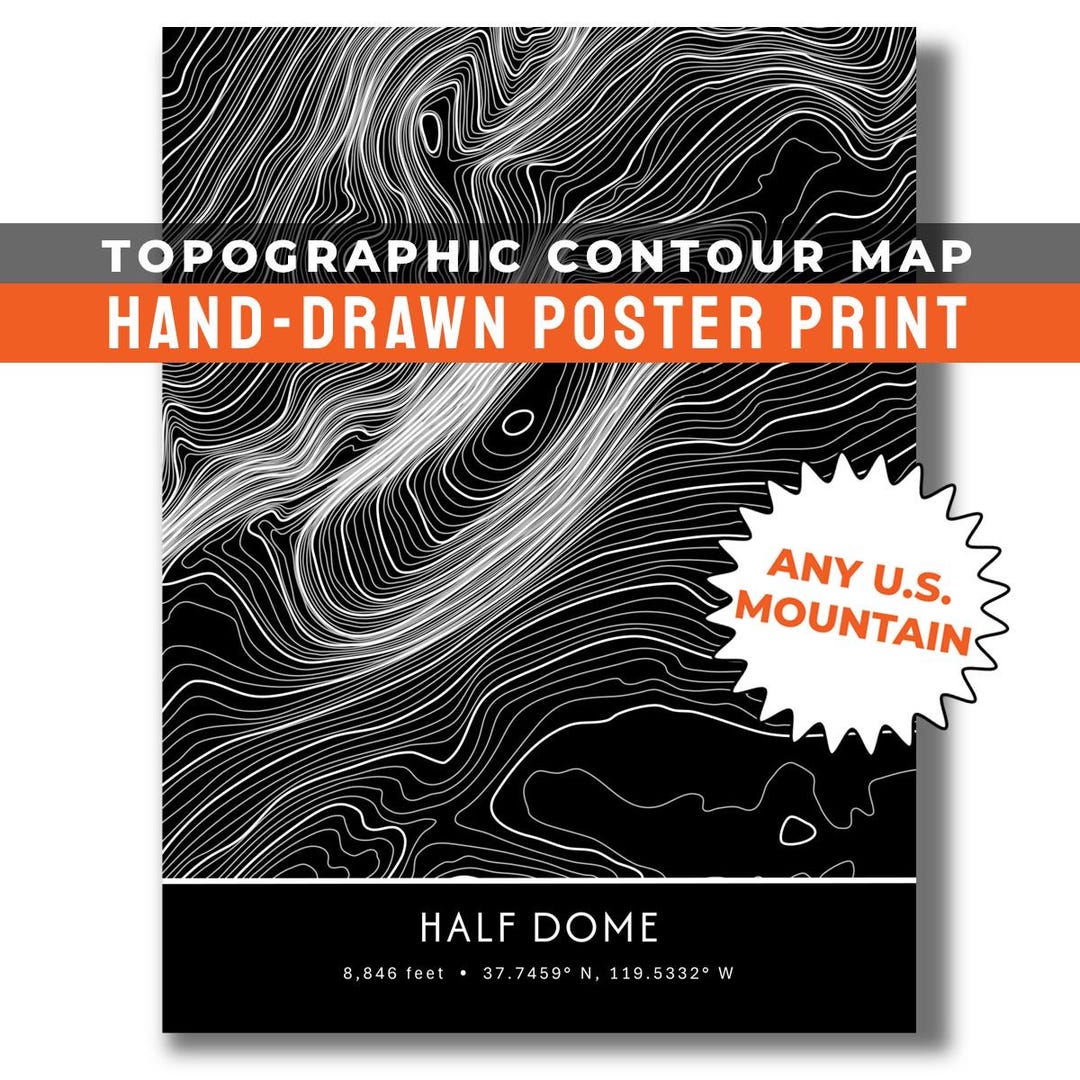 Half Dome Topographic Map Print, Custom Trail Milestone Poster, Hiking ...