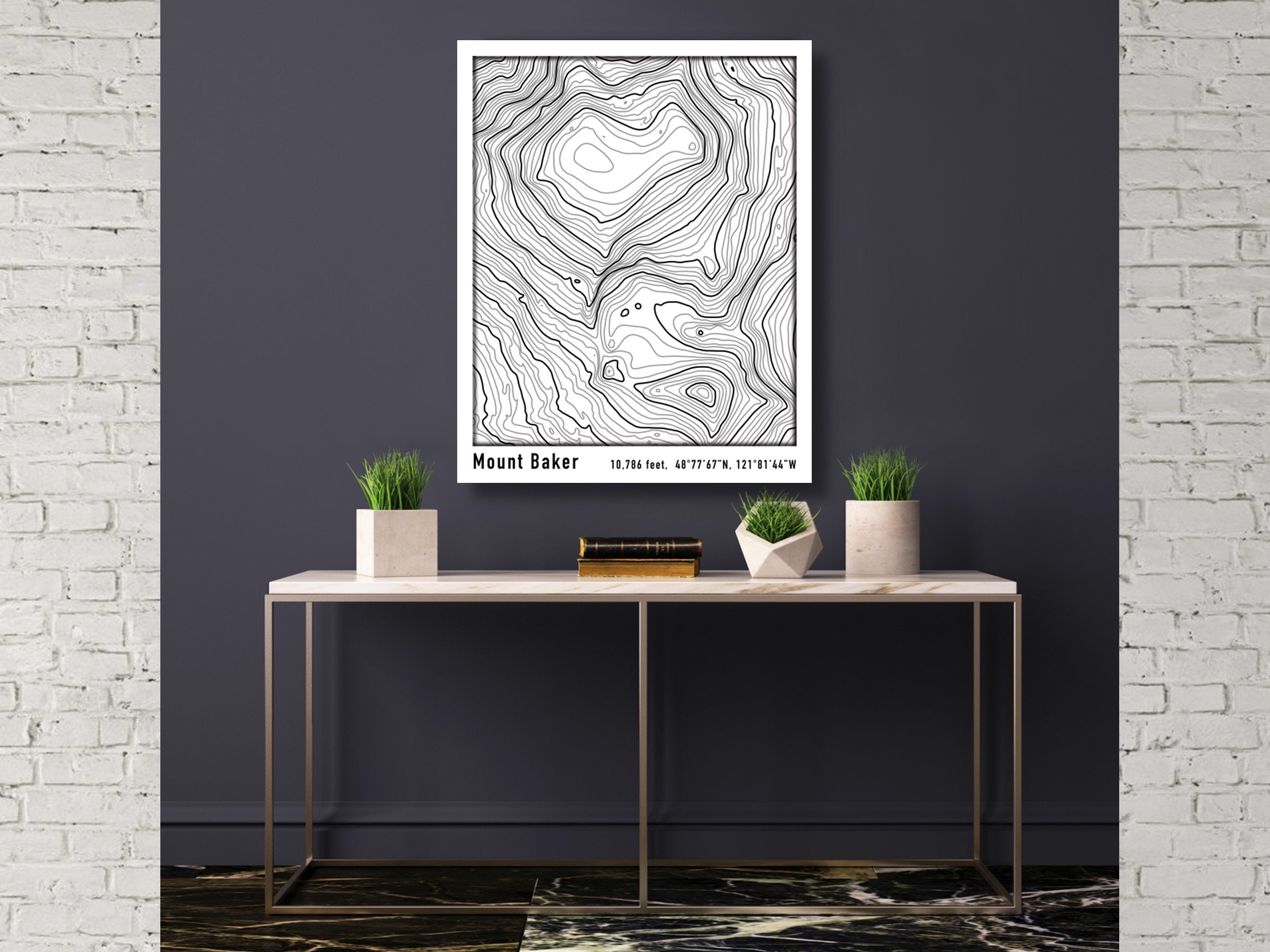 Mount Baker Topographic Map Poster, Black Lines on White Background ...