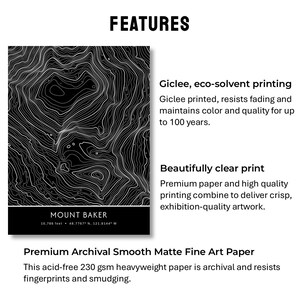 Mount Baker Topo Map, Washington Summit Topography Poster, Custom ...