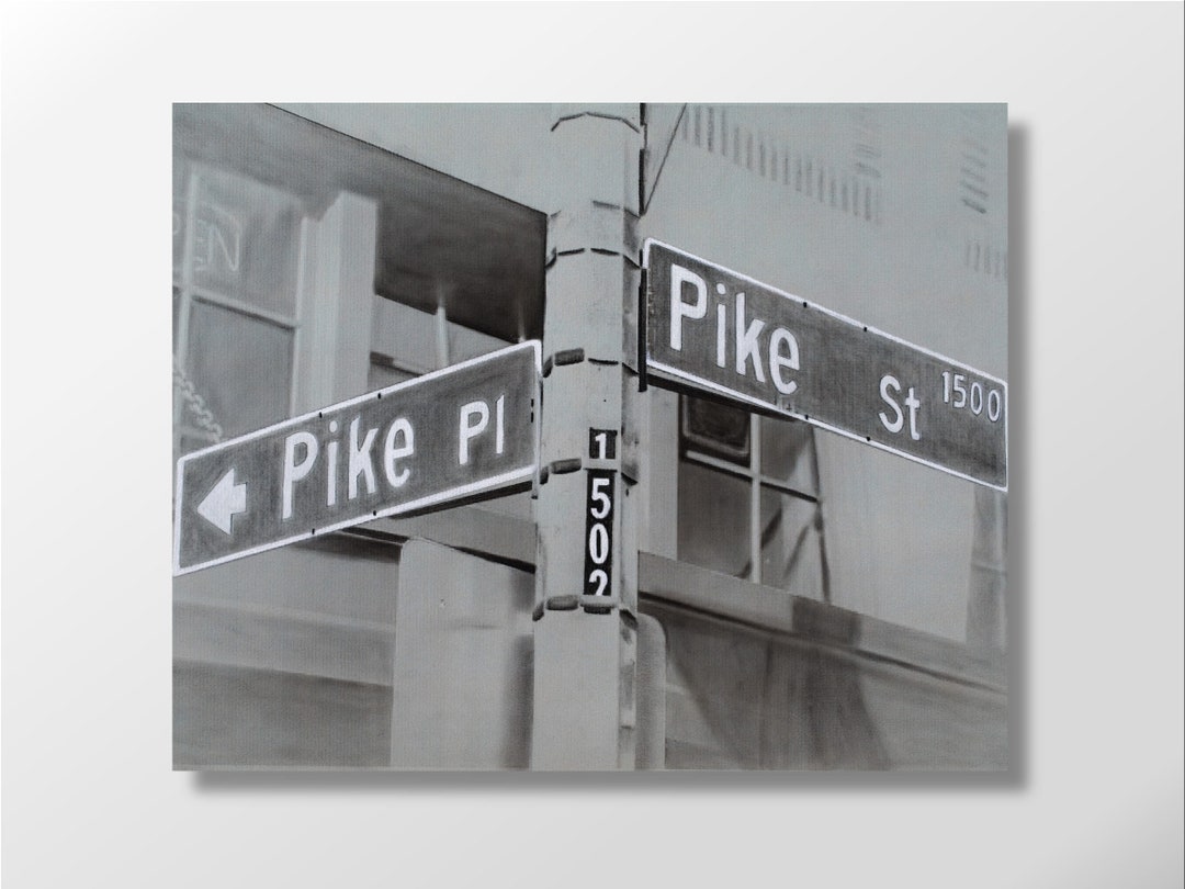 Seattle Pike Place Sign, Back and White PRINT From Original Charcoal ...
