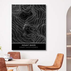 Mount Baker Topo Map, Washington Summit Topography Poster, Custom ...