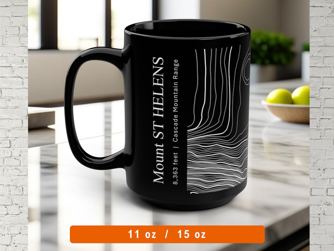 Mount St Helens Mountain Topo Mug, Mountain Map Art, Mountaineering Map ...